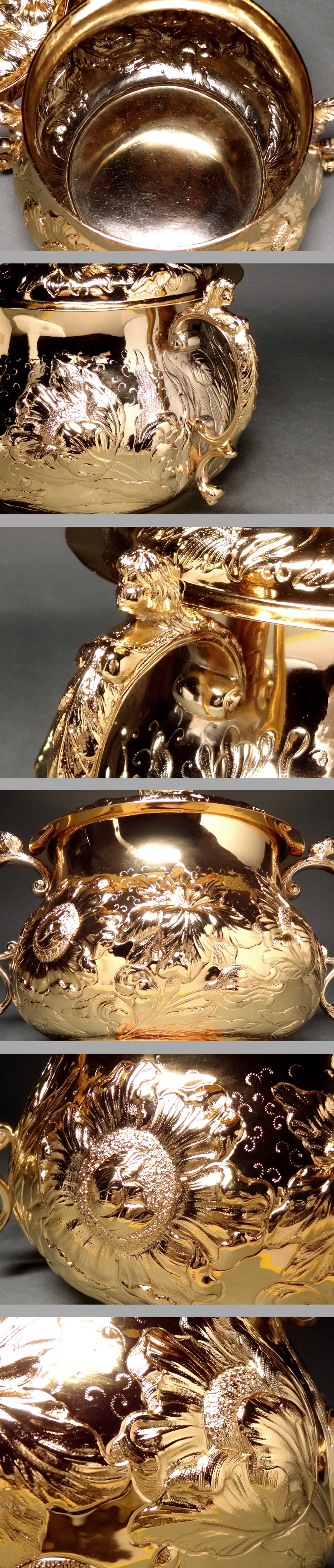 慶應 旧財閥の大豪邸より 王室御用達【John Bodman Carrington】1896年作 ヴィクトリア期 銀製鍍金打出 スープチュー ...